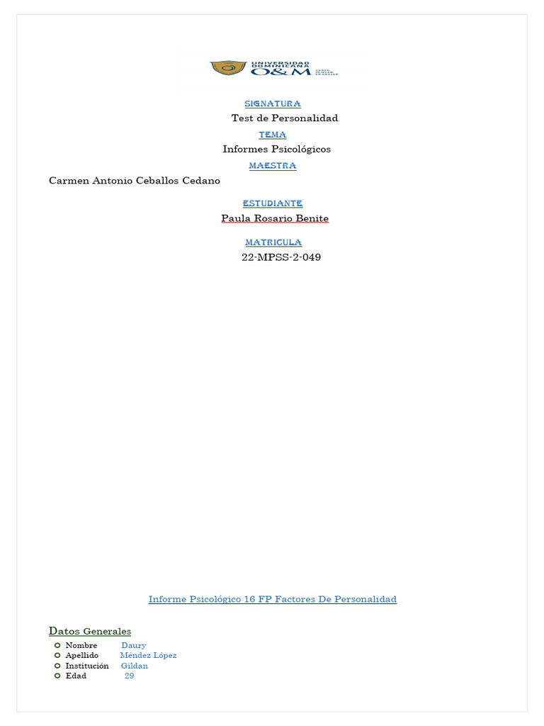 Informe de Personalidad 16FP y CPS | PDF | Sicología | Creatividad