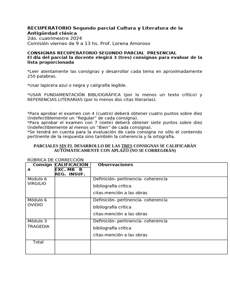 Consignas parcial recuperatorio | PDF | Eneida | Esquilo