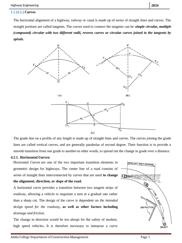 Horizontal and Vertical Curves in Highways | PDF | Angle | Tangent