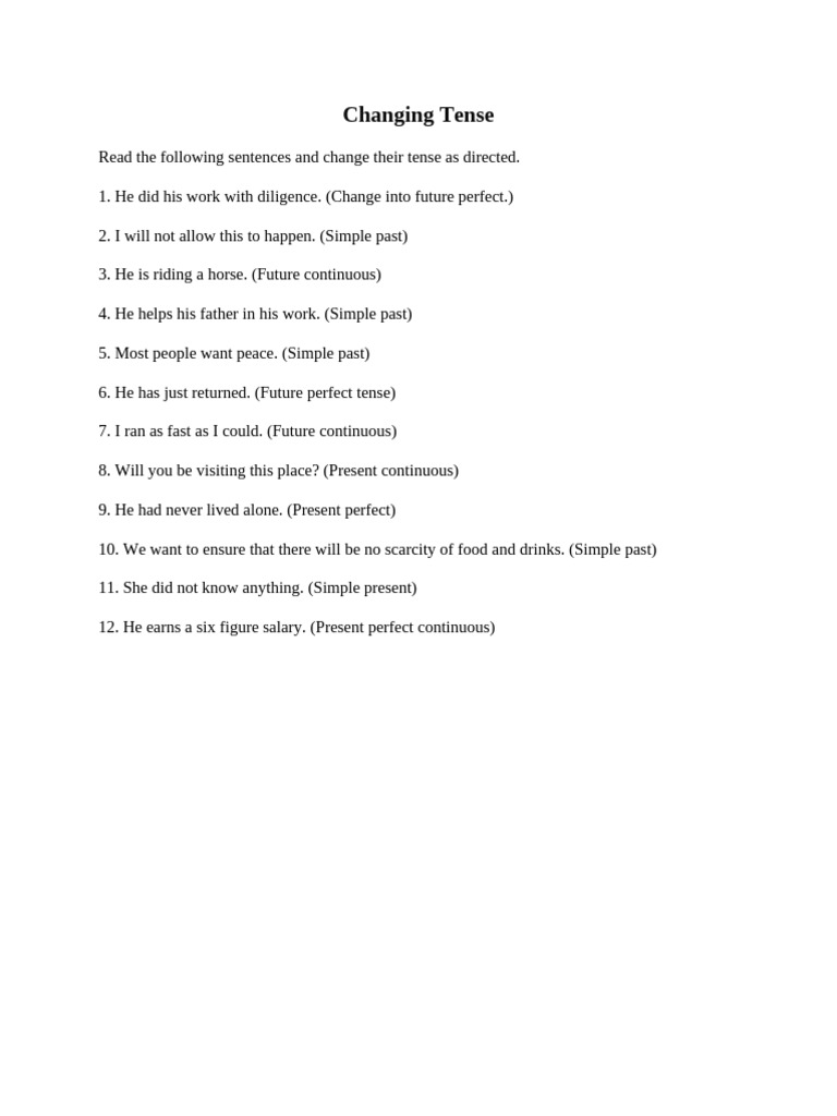 Tense Transformation Exercises | PDF