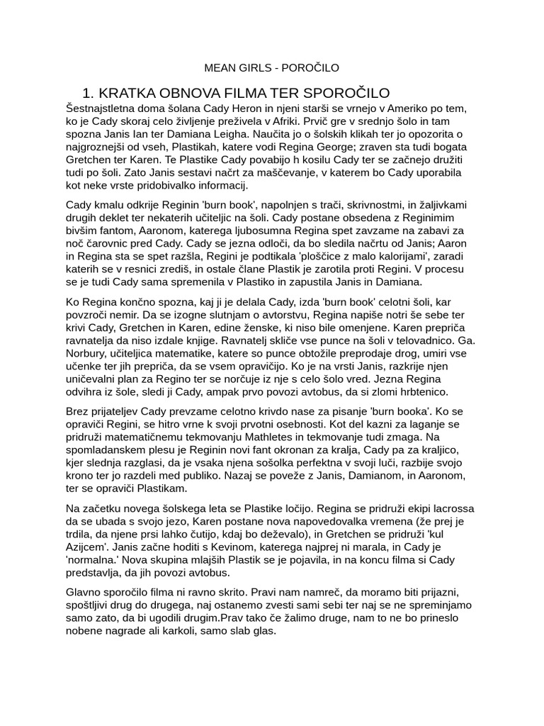 Poročilo Mean Girls | PDF
