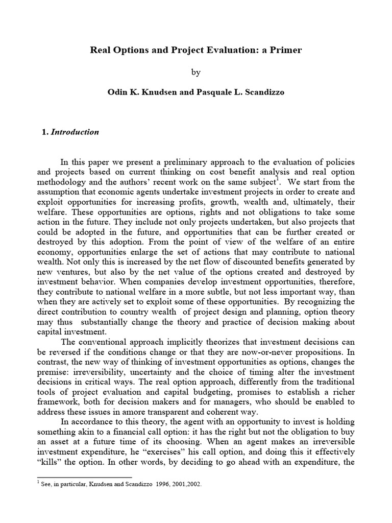Real_options_and_project_evaluation_a_primer | PDF | Option (Finance) | Net Present Value