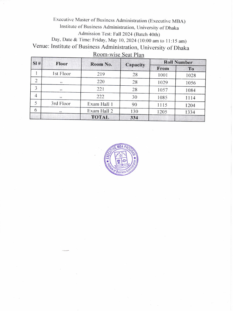 Seat Plan for E_Fall 2024 | PDF