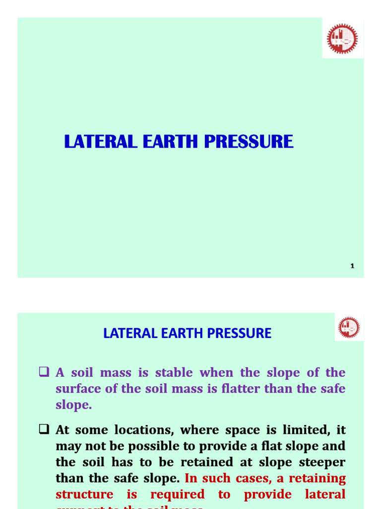 Lecture 12 Lateral Earth Pressure Part 01 - 241127 - 220853 | PDF ...
