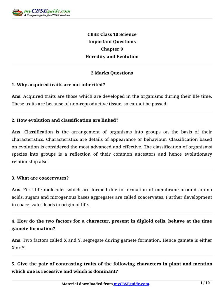 10_science_imp_ch9_2 | PDF | Evolution | Genetics