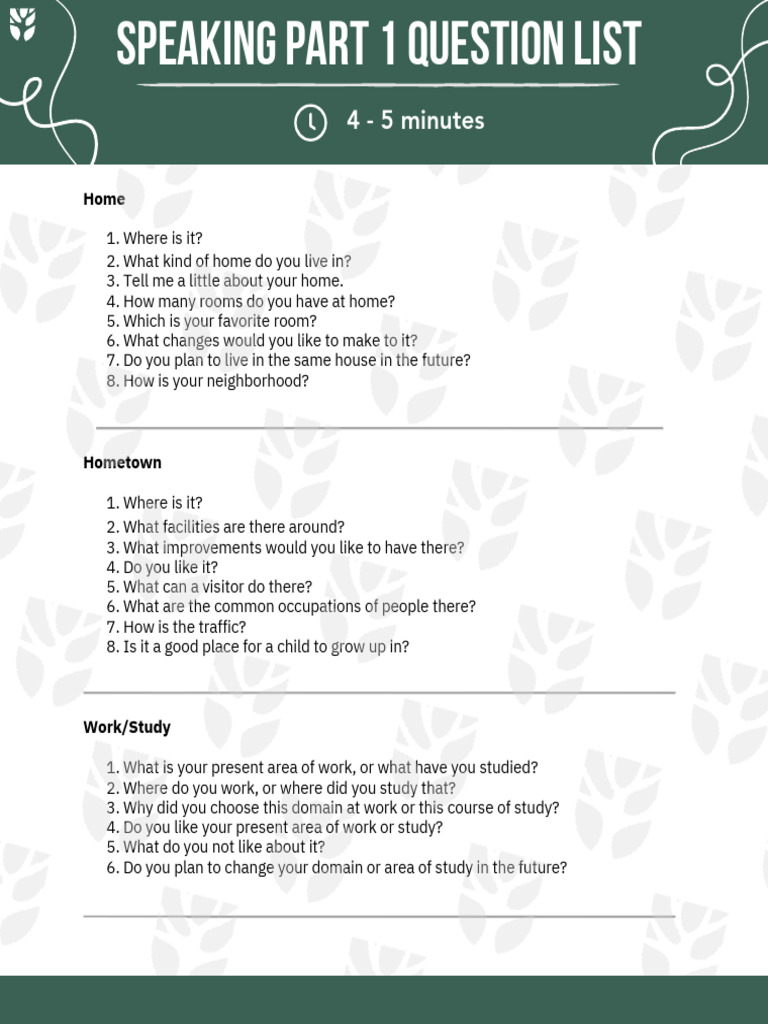 Speaking Part One Questions - PDF (2) 2 | PDF | Laughter
