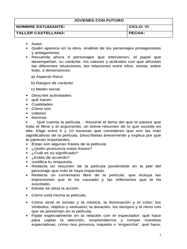 Cuestionario para Analizar Películas | PDF