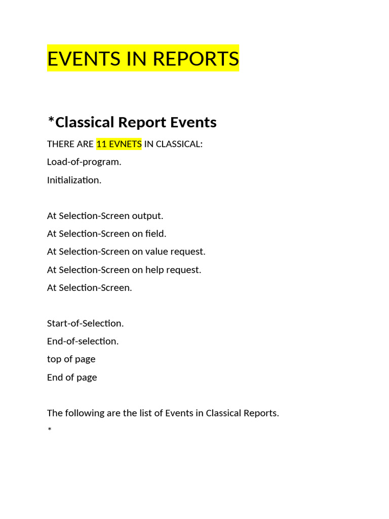 Events in SAP ABAP Reports | PDF | Parameter (Computer Programming ...