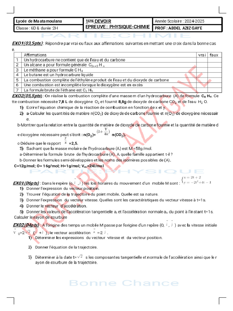 1ere devoir 6D 2024-2025_Phoenix | PDF