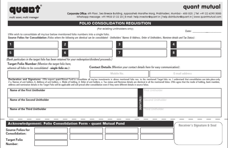 Quant MF - Folio - Consolidation - Form | PDF | Financial Services ...