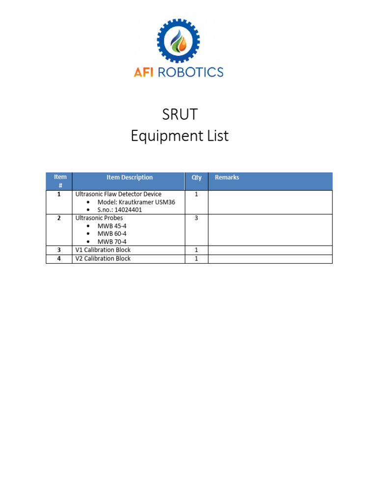 SRUT Equipment List - USM 36 | PDF