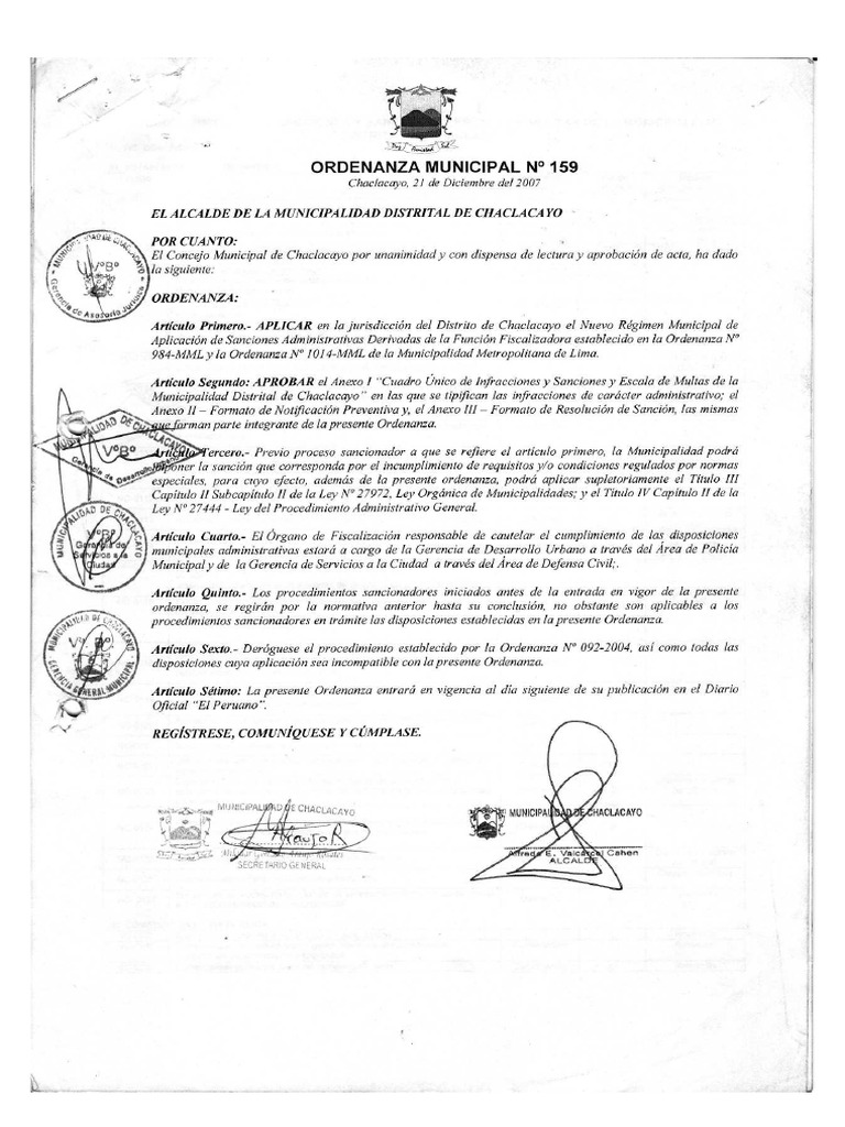 Ordenanza 159-07 Sanciones | PDF