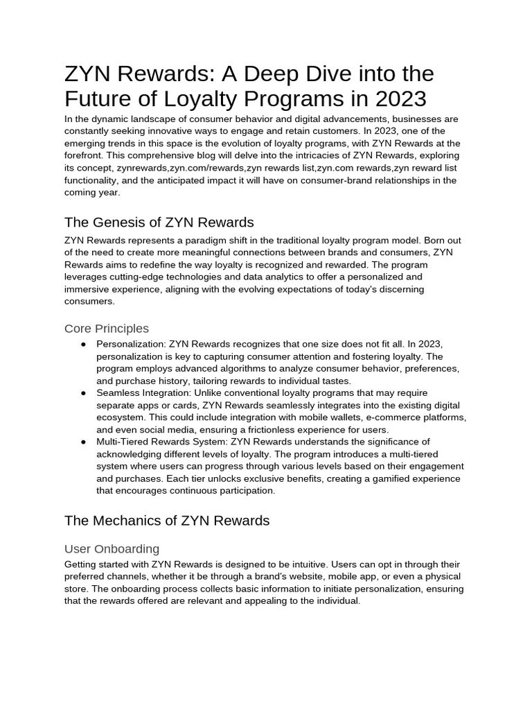 ZYN Rewards: 2023 Loyalty Program Evolution | PDF | Brand | Augmented ...