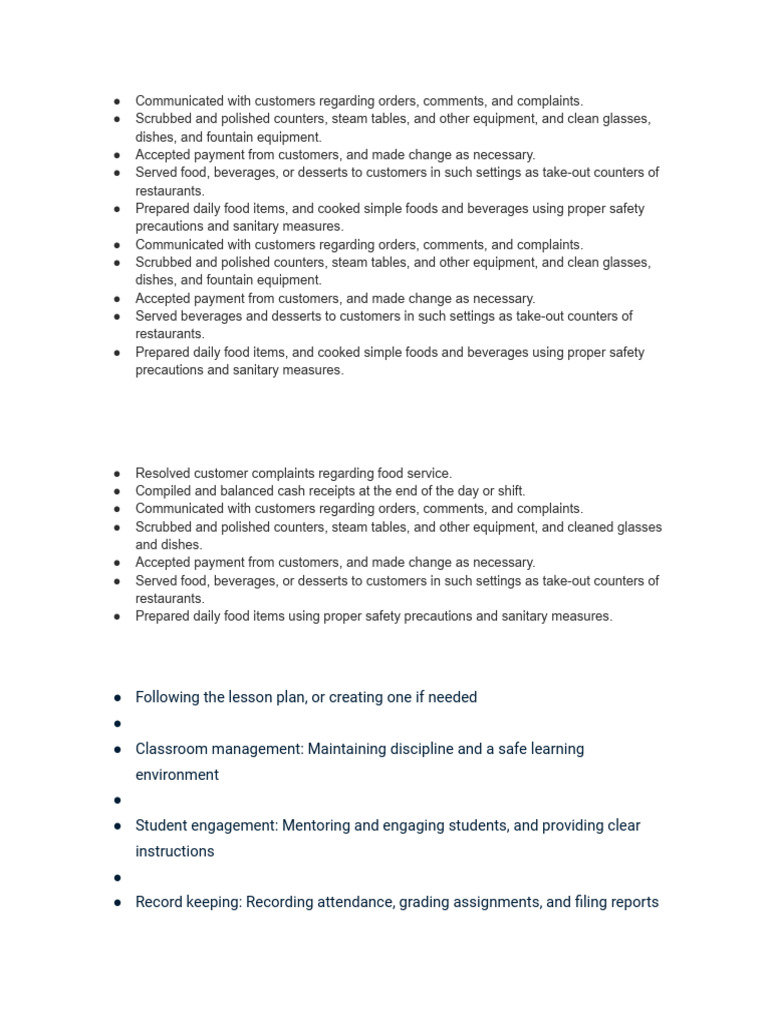 Food Service and Classroom Management | PDF