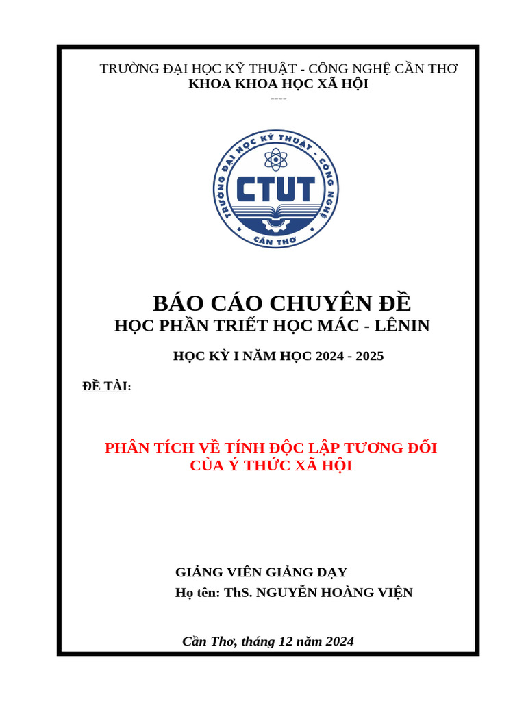 Đề cương báo cáo chuyen đê ket thuc hoc phan Triet hoc Mac Lenin (1).1733798742720 | PDF