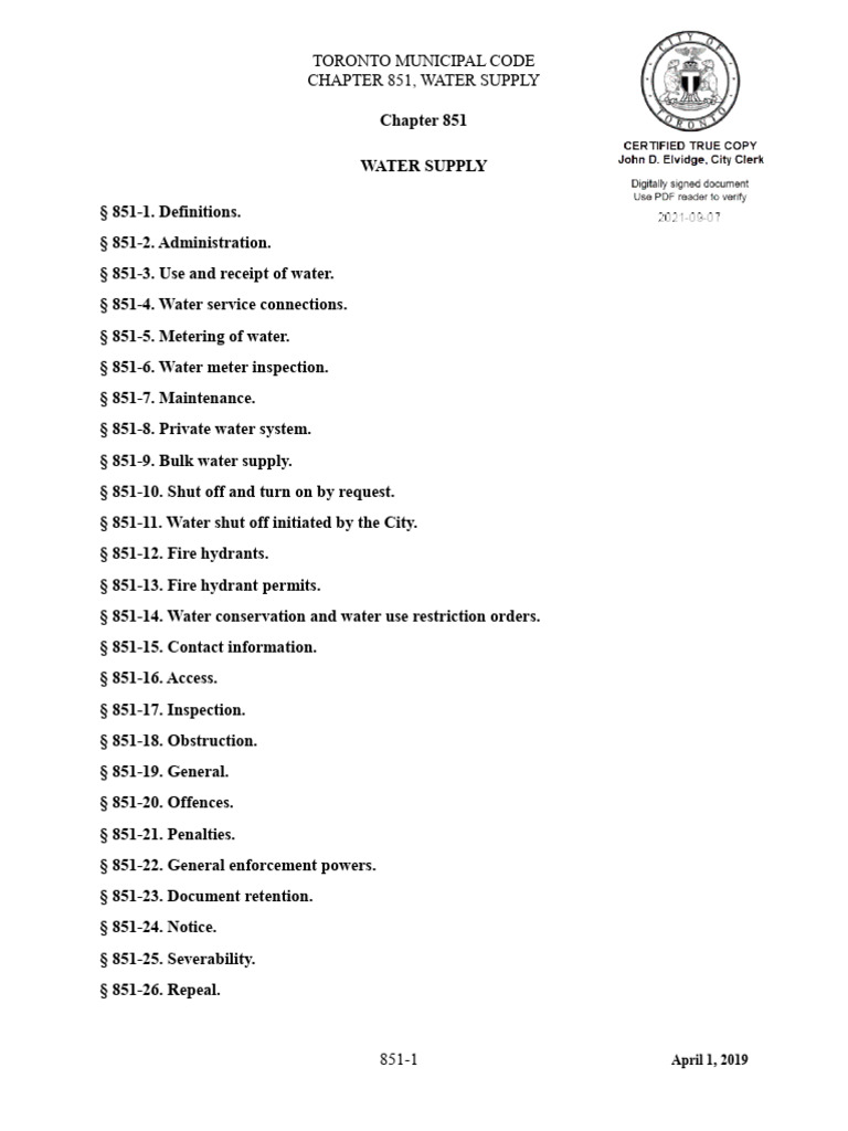 Toronto Water Supply Regulations | PDF | Water Supply | Water