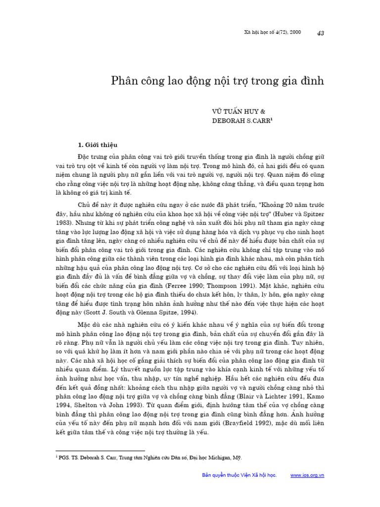 Vutuanhuy - 4 - 2000 - Phân Công Lao Đ NG N I TR Trong Gia Đình | PDF