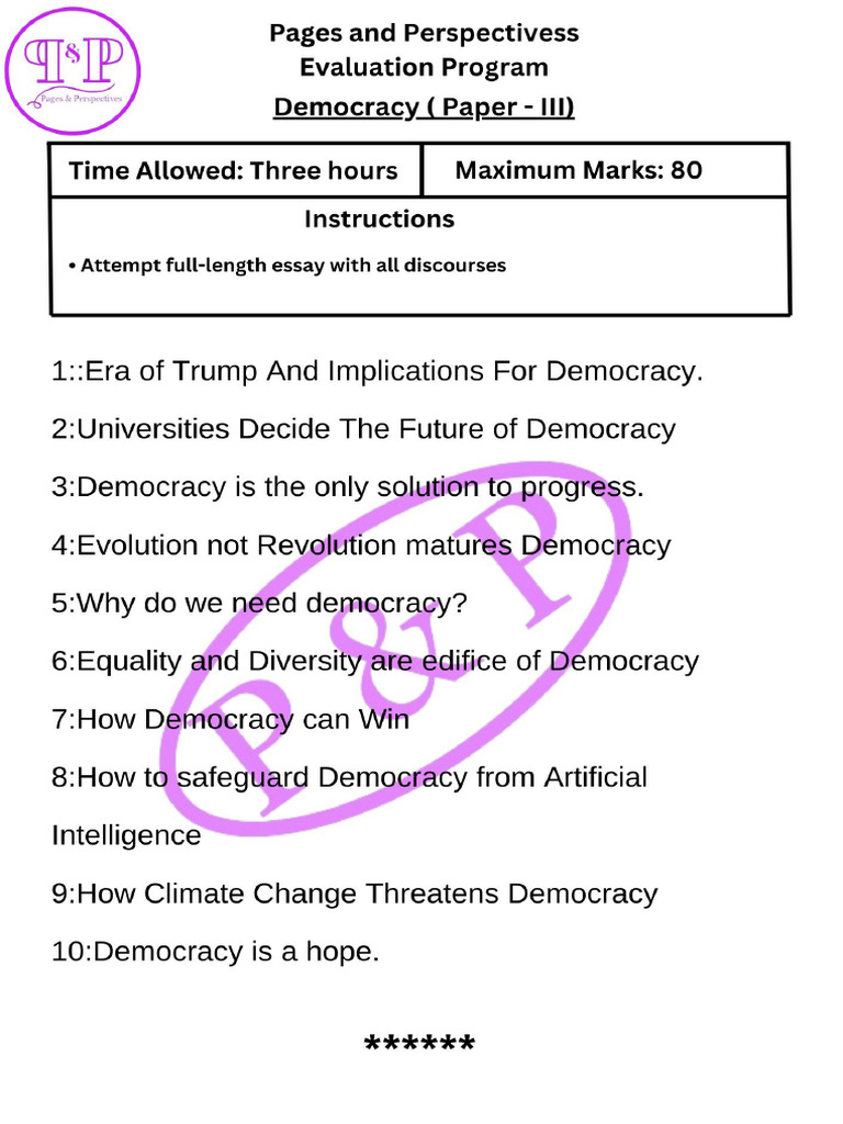 Democracy (Paper - III) | PDF