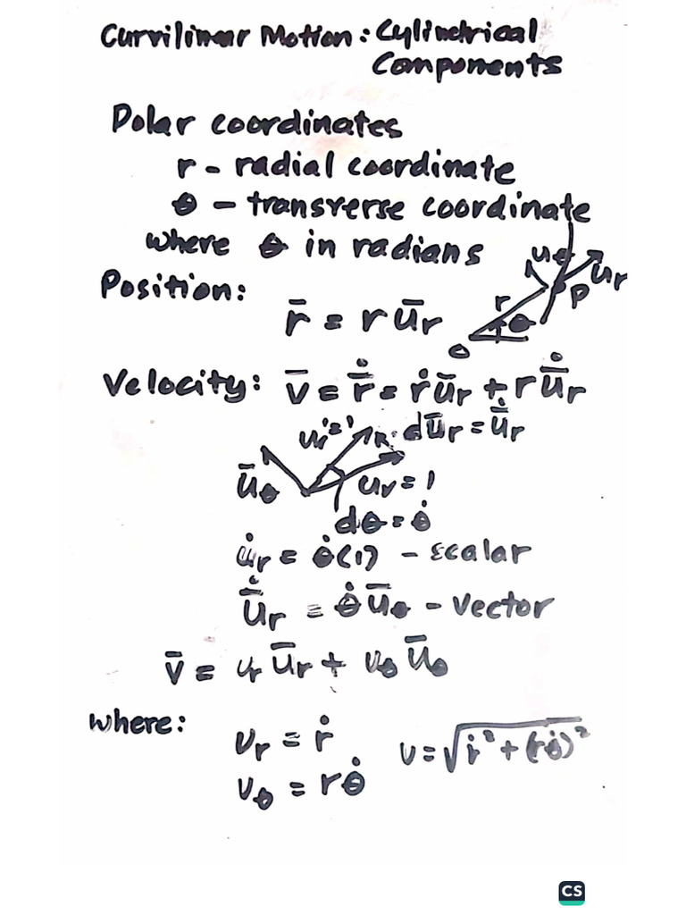Curvilinear Motion Using Cylindrical Components | PDF