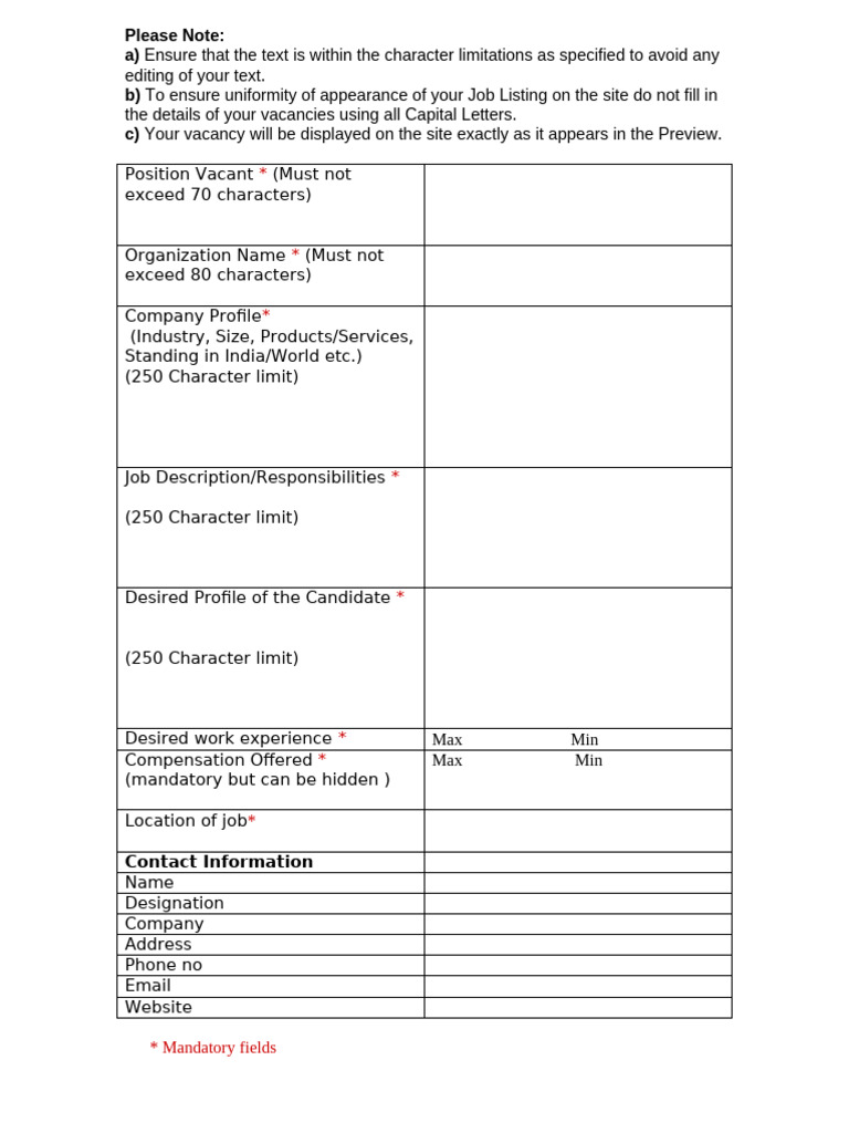 Classified Postings Format | PDF
