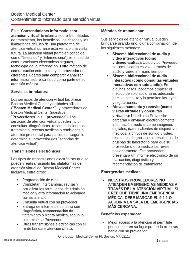BMC Virtual Care Informed Consent - v3 6.30.23 - ES | PDF ...