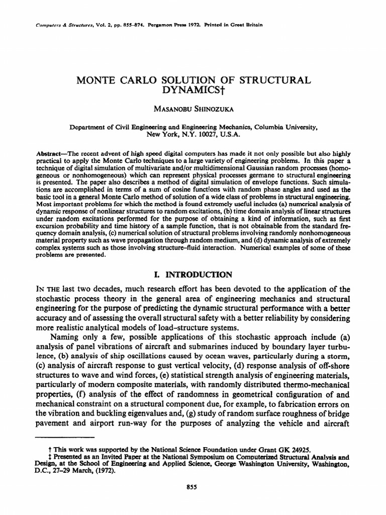 Monte Carlo Solution Of Structural Dynamics Pdf Nonlinear System Monte Carlo Method