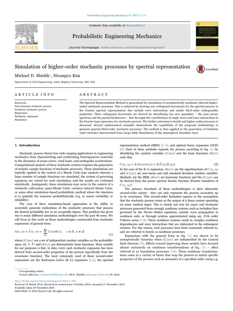 Simulation of Higher-Order Stochastic Processes by Spectral Representation | PDF | Spectral ...