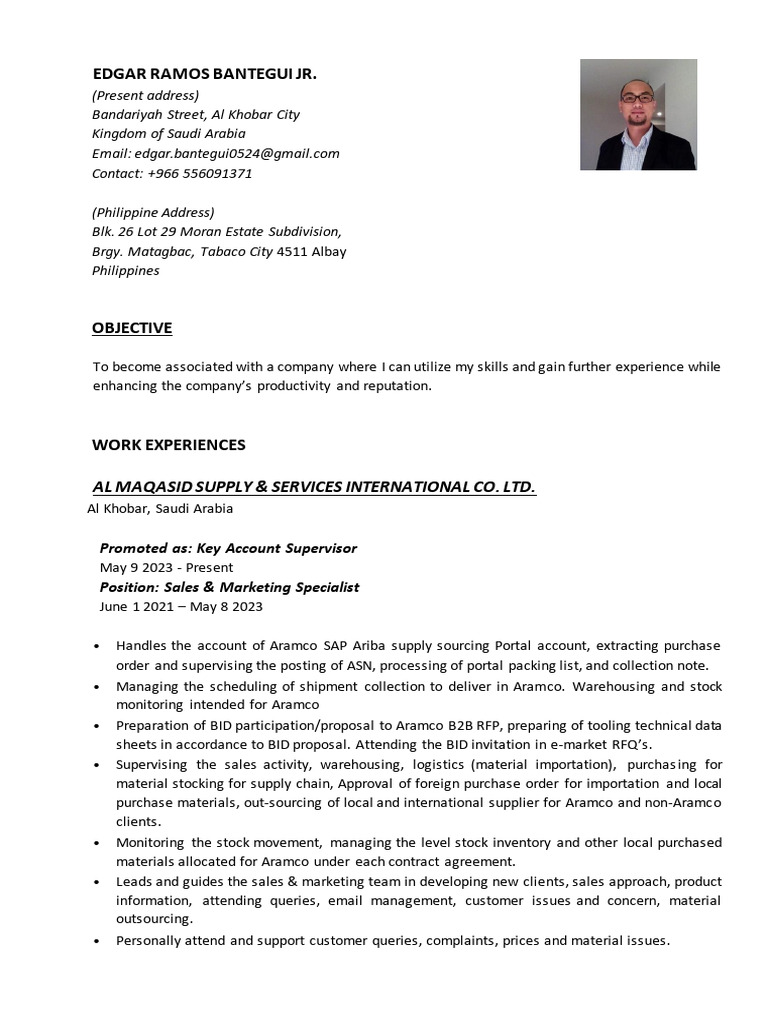 Edgar Bantegui Jr CV-2 | PDF | Marketing | Supply Chain