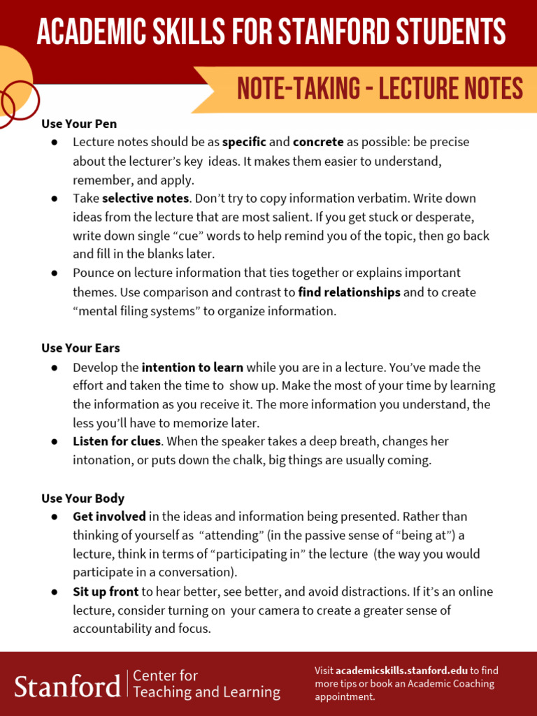 How To Take Effective Lecture Notes | PDF | Lecture | Psychological ...
