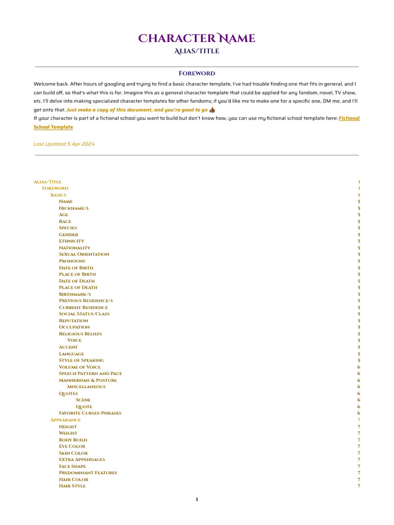 General Character Profile | PDF | Family