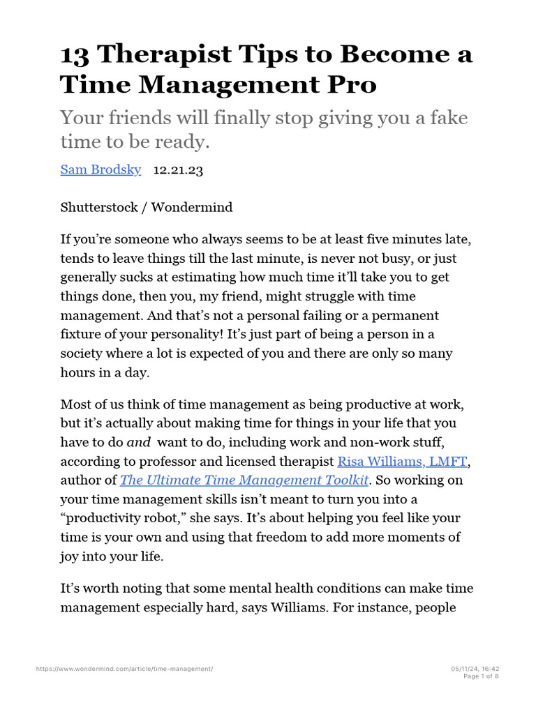 Time Management Tips From Therapists - Wondermind | PDF