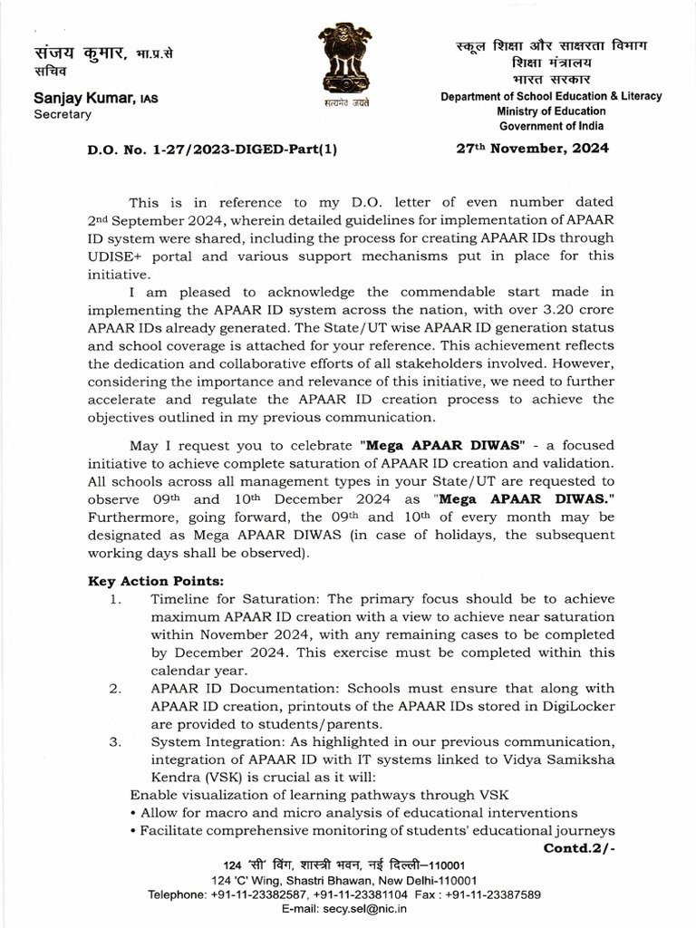 Mega APAAR Diwas Guidelines 2024 | PDF