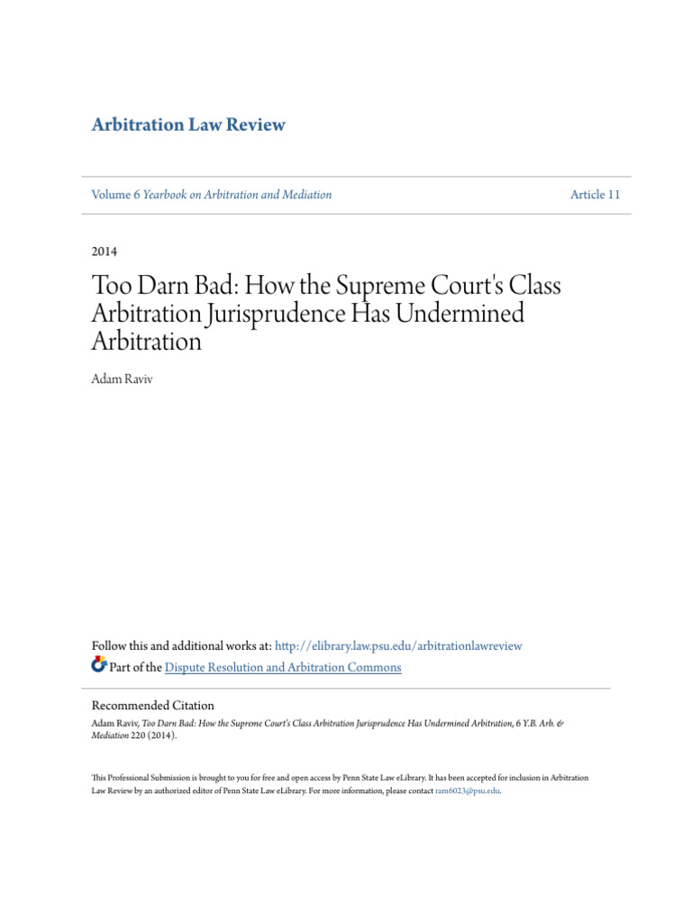 Too Darn Bad - How The Supreme Courts Class Arbitration Jurisprud | PDF ...