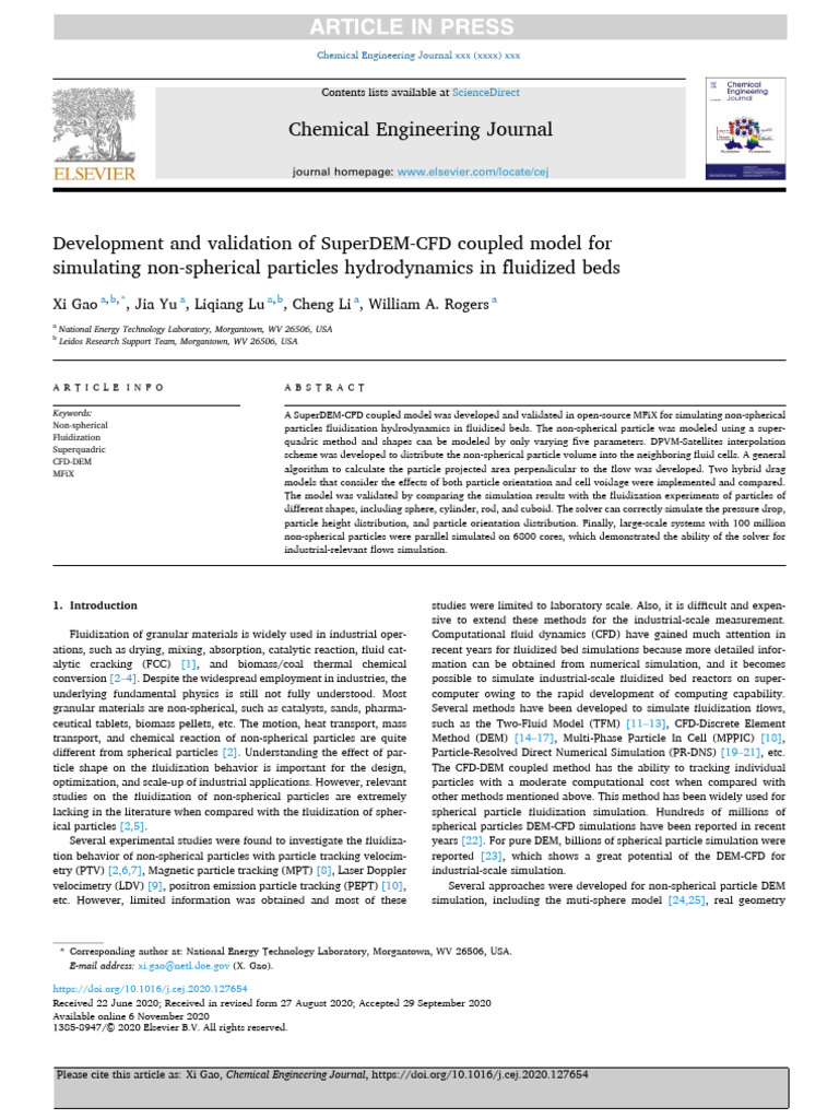 2020-CEJ-Development and validation of SuperDEM-CFD | PDF | Fluidization | Force