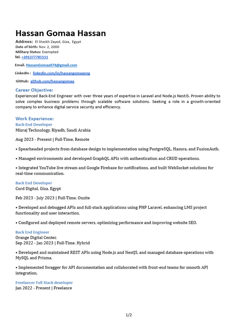 Eng Hassan Gomaa CV BackEnd Developer PHP | PDF | Information Technology | Software