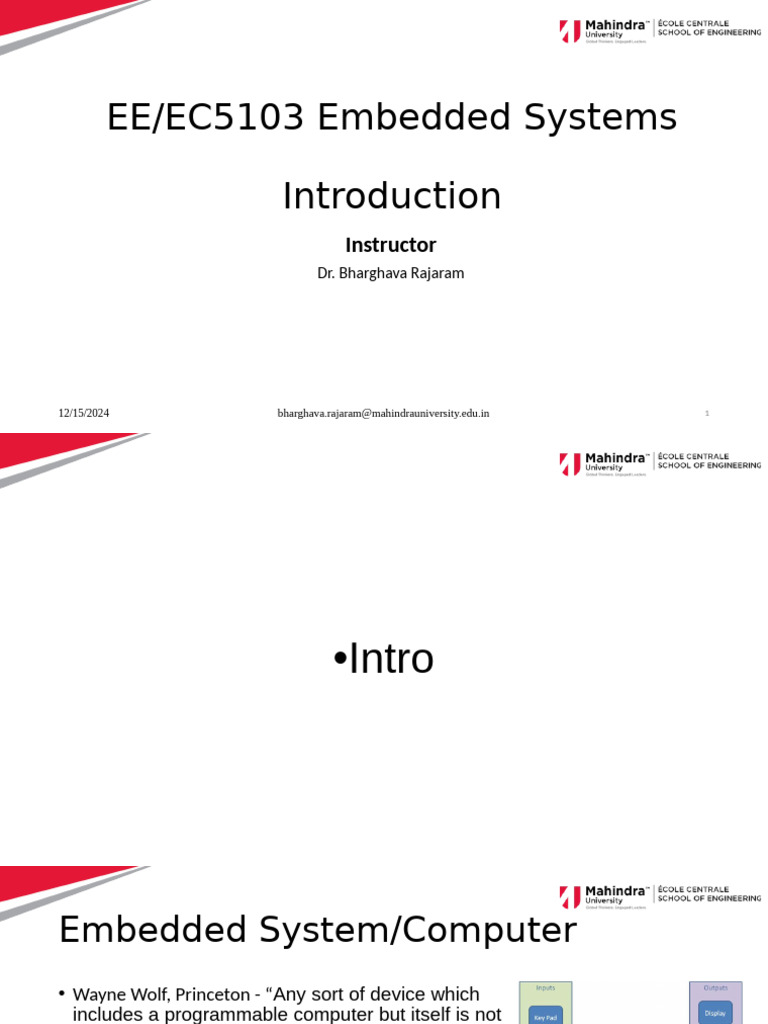 0.intro To Embedded Systems | PDF | Embedded System | Central Processing Unit
