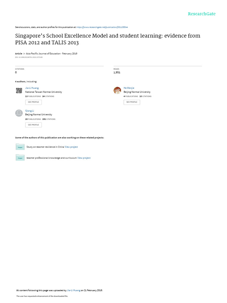 2019SingaporesSchoolExcellenceModelandstudentlearningevidencefromPISA20 ...