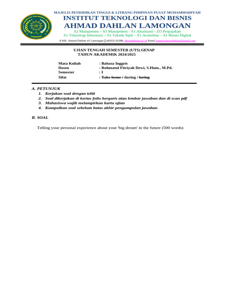 Soal Uts Genap Ta 2024 - 2025 - Bahasa Inggris | PDF