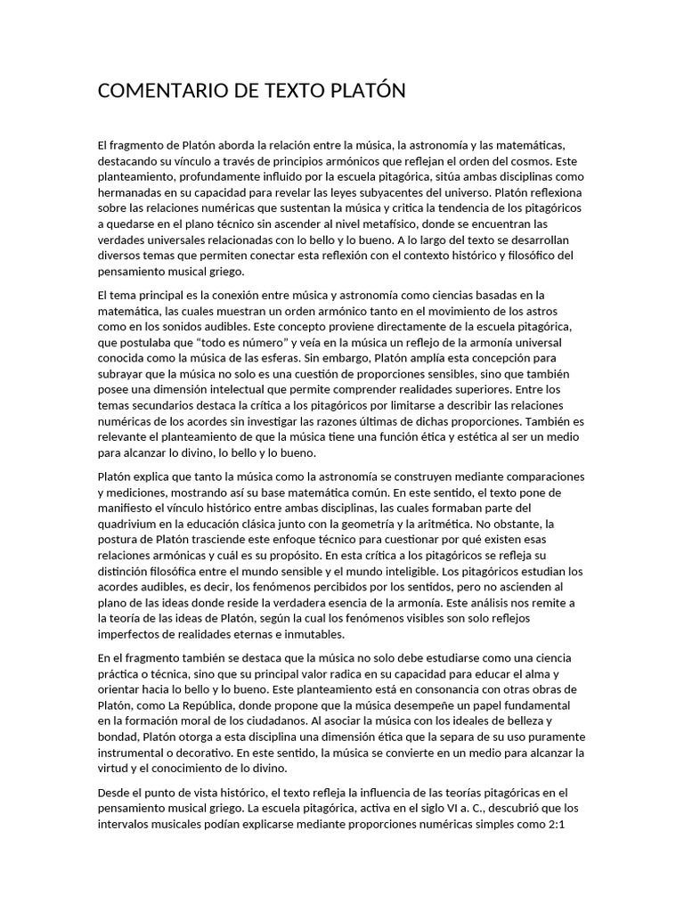 Comentario de Texto Platón | PDF | Platón | Pitágoras