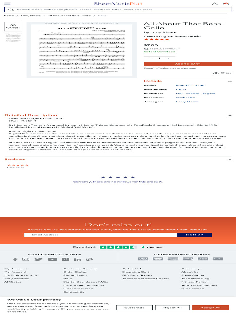 All About That Bass - Cello by Larry Moore - Cello - Digital Sheet ...