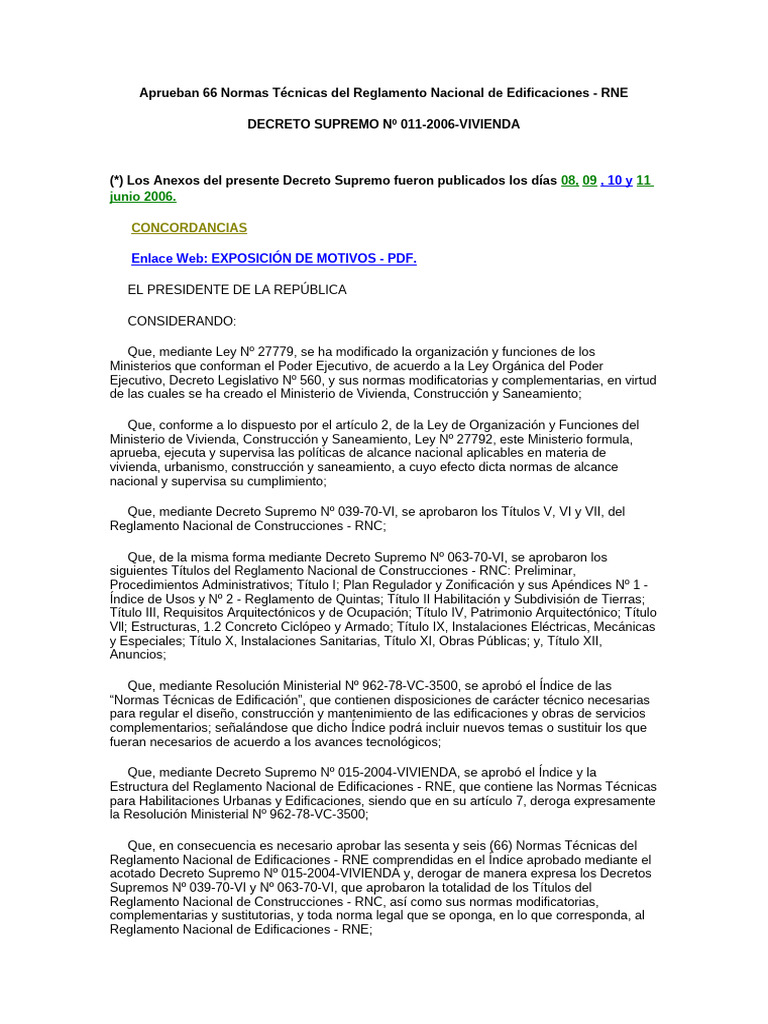 DS N° 011-2006-Vivienda Normas Técnicas del Reglamento Nacional de Edificaciones - RNE | PDF ...