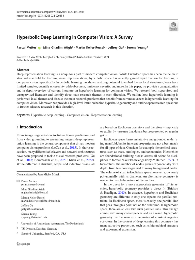 Hyperbolic Deep Learning in Computer Vision: A Survey | PDF ...