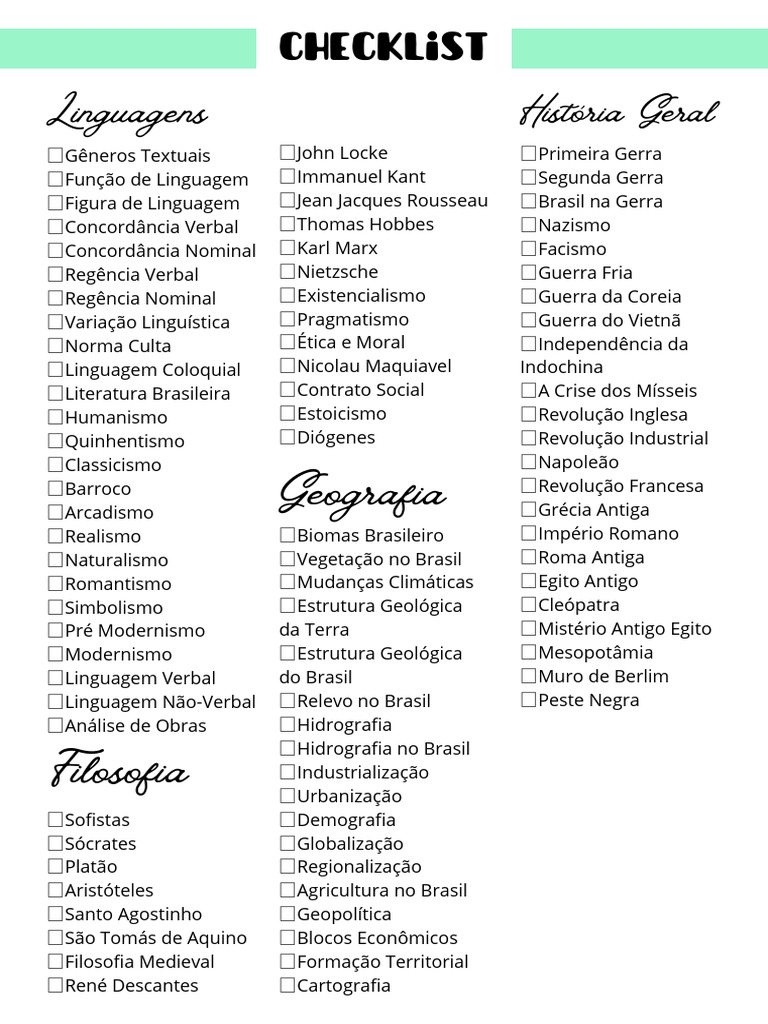 Check List Enem 1 Parte | PDF