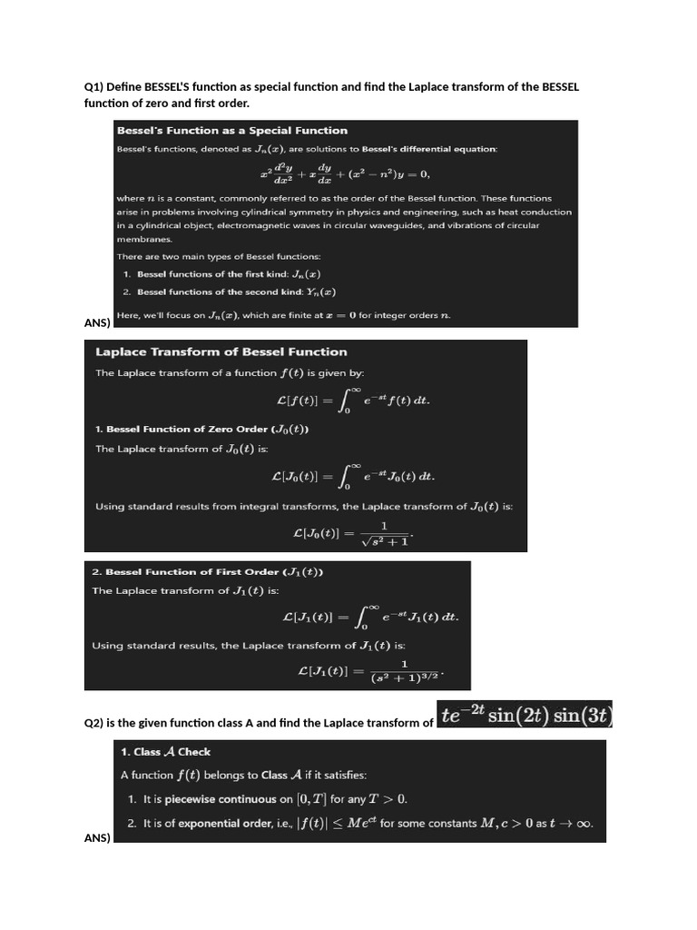 Laplace Transform of Bessel Functions | PDF