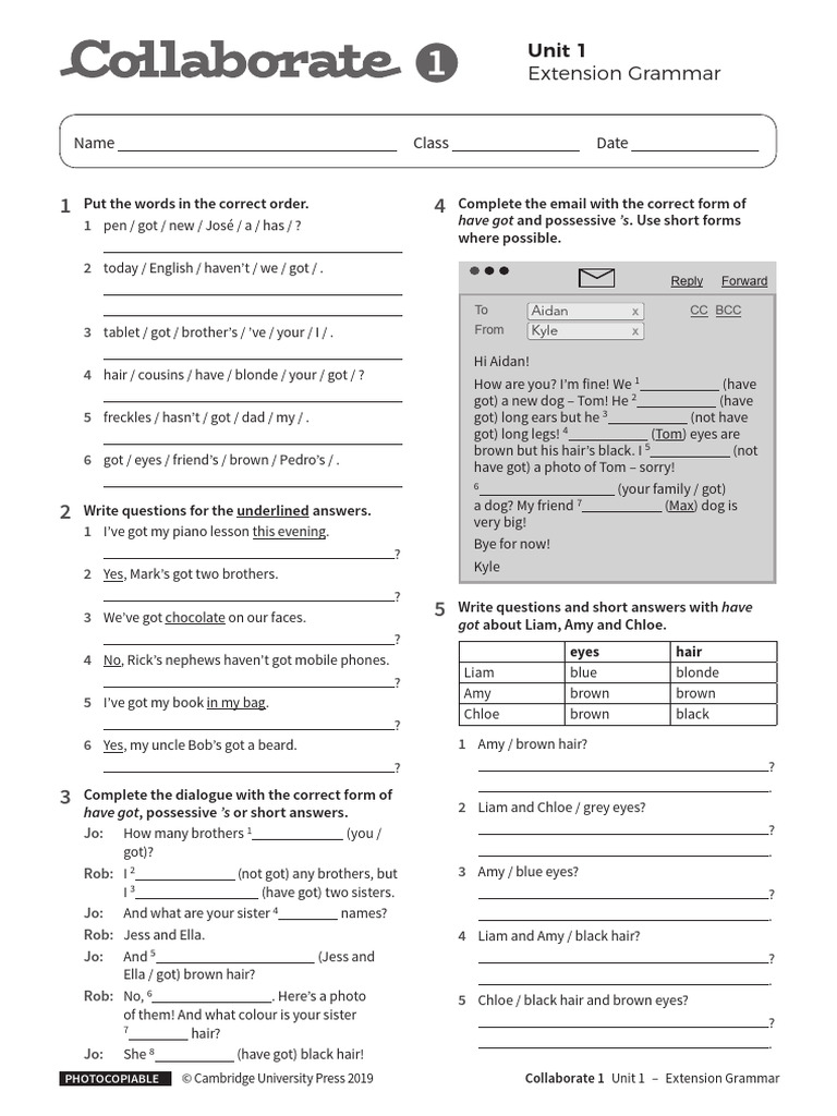 COL - TRB 1 - Extension - Grammar - Unit 1 | PDF