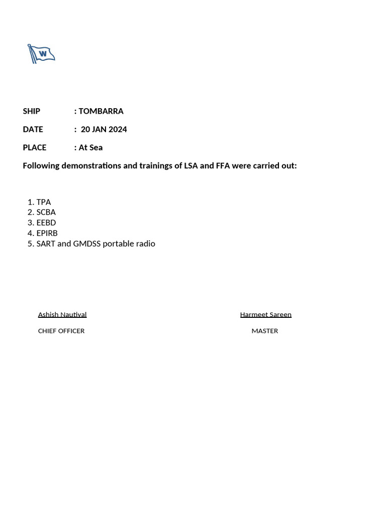 Tora 240120 Lsa Ffa Training | PDF