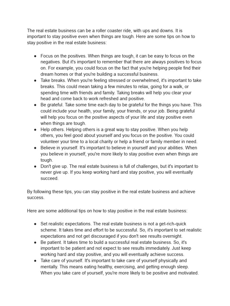 Stay Positive in Real Estate | PDF | Psychology | Psychological Concepts