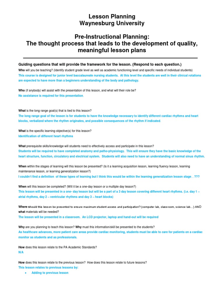 Cardiac Rhythms Edu 505 - Lesson Plan | PDF | Heart | Cardiac ...