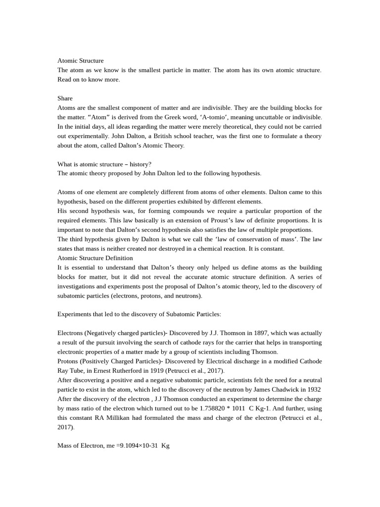 Atomic Structure | PDF | Atoms | Electron