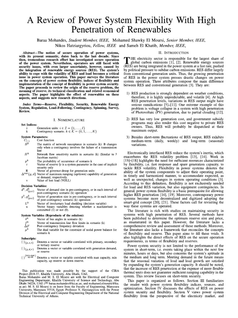 A Review of Power System Flexibility With High Penetration of ...